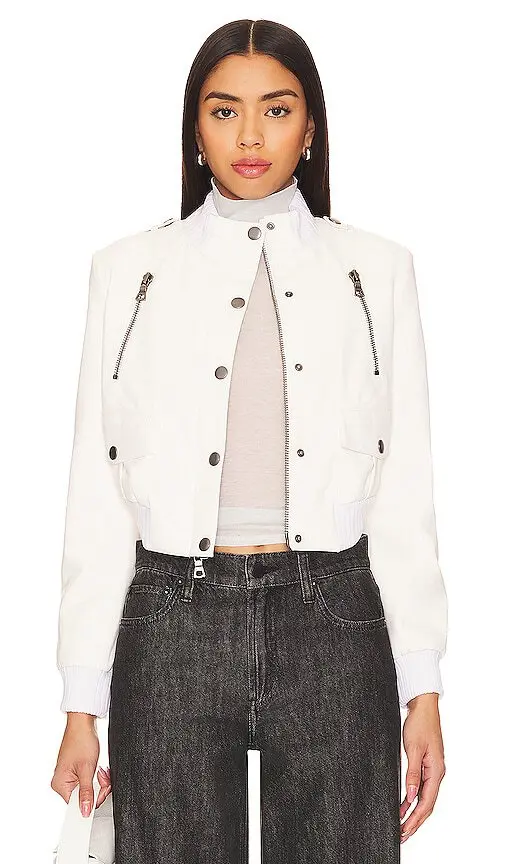 Alice + Olivia Alice + Olivia Ria Shrunken Faux Leather Moto Jacket In Ivory - Off White ...